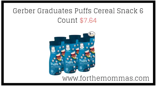 Gerber Graduates Puffs Cereal Snack 6 Count $7.64