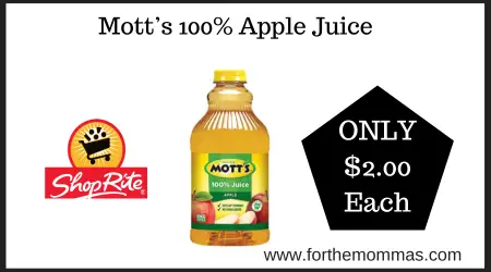 Digital Coupon Deal On Mott’s 100% Apple Juice At ShopRite