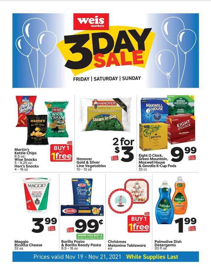 Weis Three Day Sale 11/19/21- 11/21/21