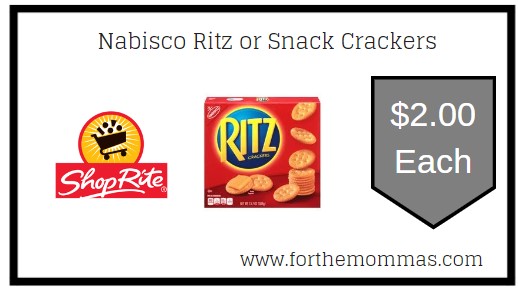 Nabisco Ritz or Snack Crackers JUST $2.00 Each with ShopRite Deal