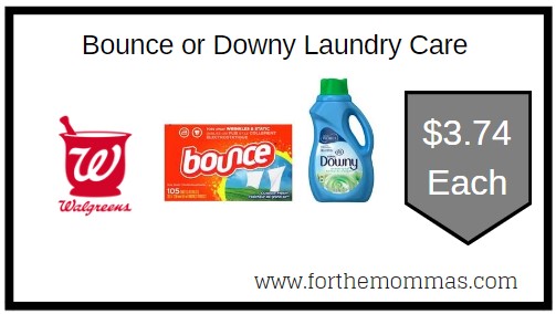 Rewards Deal at Walgreens on Bounce or Downy Laundry Care