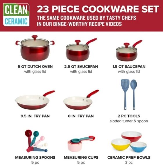 Walmart: Tasty Clean Ceramic 23 Piece Non-Stick Aluminum Cookware Set $45 (Reg $79)