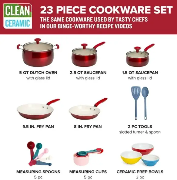 Walmart: Tasty Clean Ceramic 23 Piece Non-Stick Aluminum Cookware Set $45 (Reg $79)