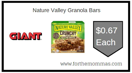 Nature Valley Granola Bars ONLY $0.67 Each at Giant