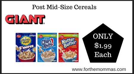 Post Mid-Size Cereals Only $1.99 Each at Giant.