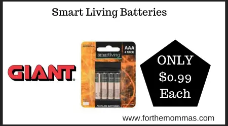 Smart Living Batteries 4 Pack JUST $0.99 Each at Giant