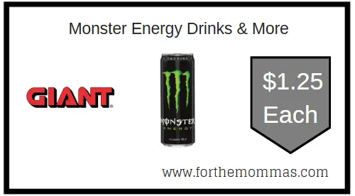 Monster Energy Drinks & More JUST $1.25 Each at Giant